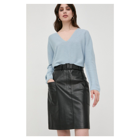 Kožená sukňa BOSS čierna farba, mini, rovný strih Hugo Boss | Modio.sk