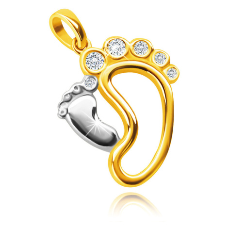 Prívesok z kombinovaného 14K zlata - drobná noha, obrys chodidla ...