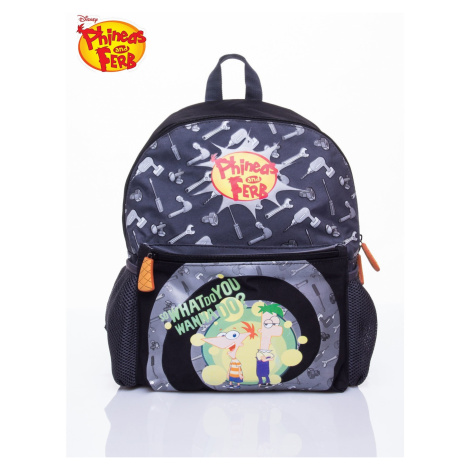 Gray school backpack with Phineas and Ferb theme | Modio.sk